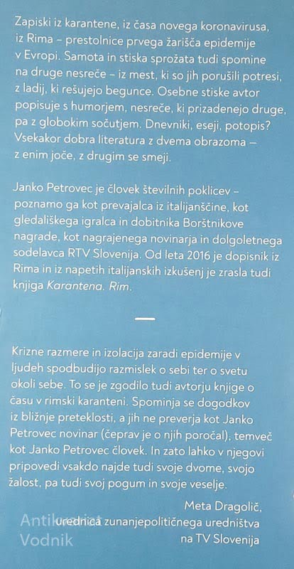 KARANTENA. RIM., Janko Petrovec – Antikvariat Vodnik